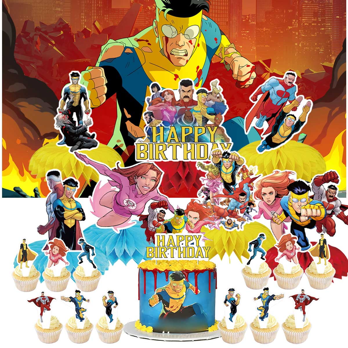 Invincible Party Supplies Honeycomb Centerpieces Table Toppers Backdrop ...