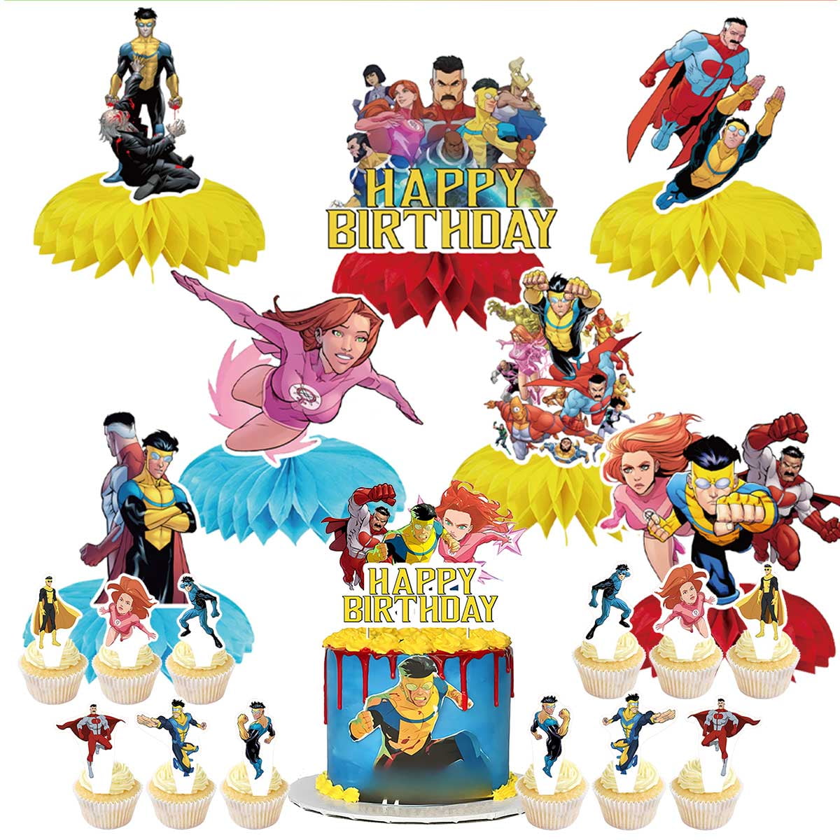 Invincible Party Supplies Honeycomb Centerpieces Table Toppers Cake ...