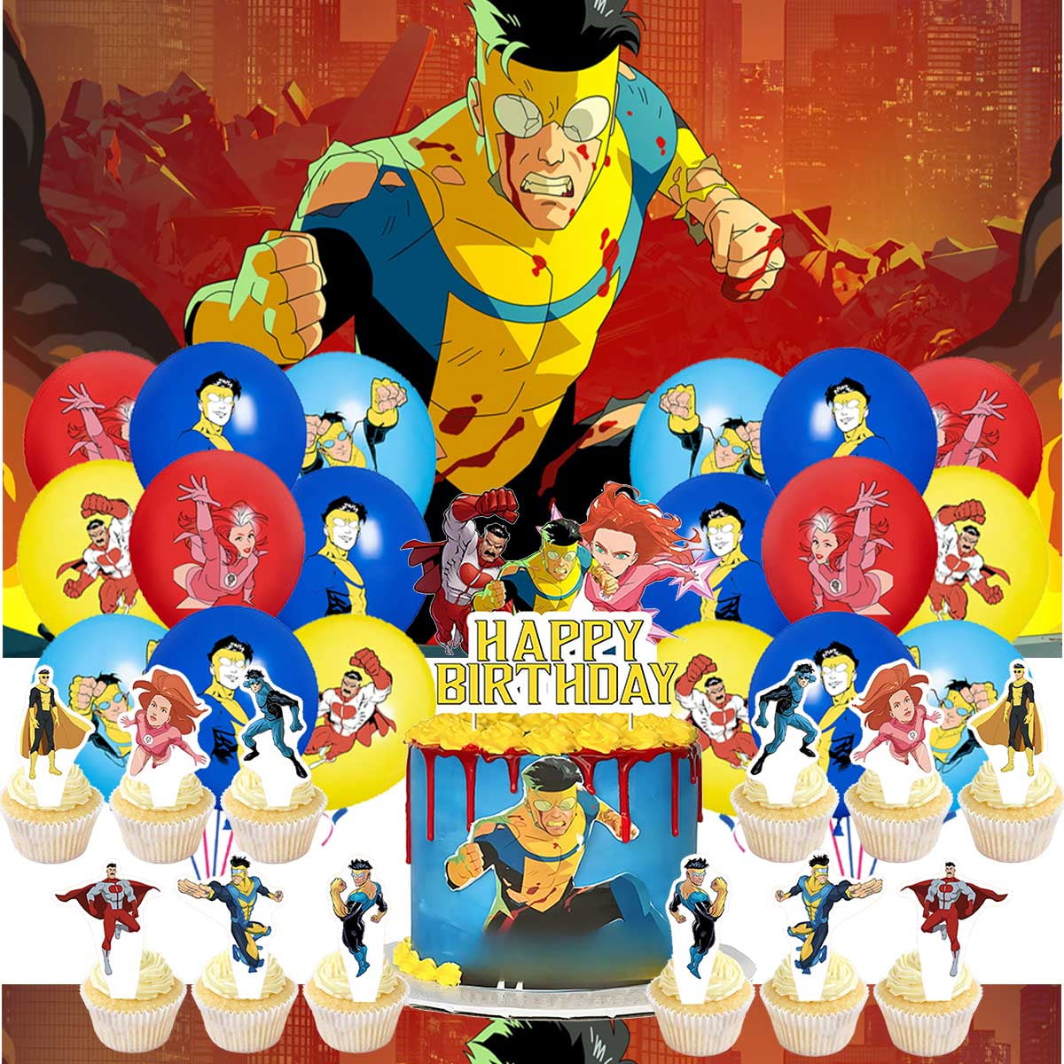 Invincible Party Supplies Latex Balloons Decor Banner Backdrop Kit ...