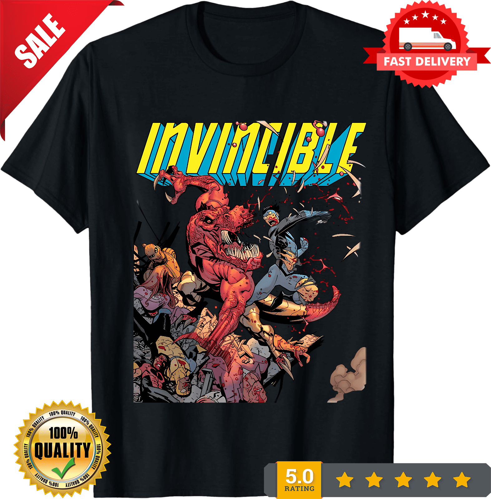 Invincible Vs Alien T-shirt Short sleeve tee plus sizes anime customs ...