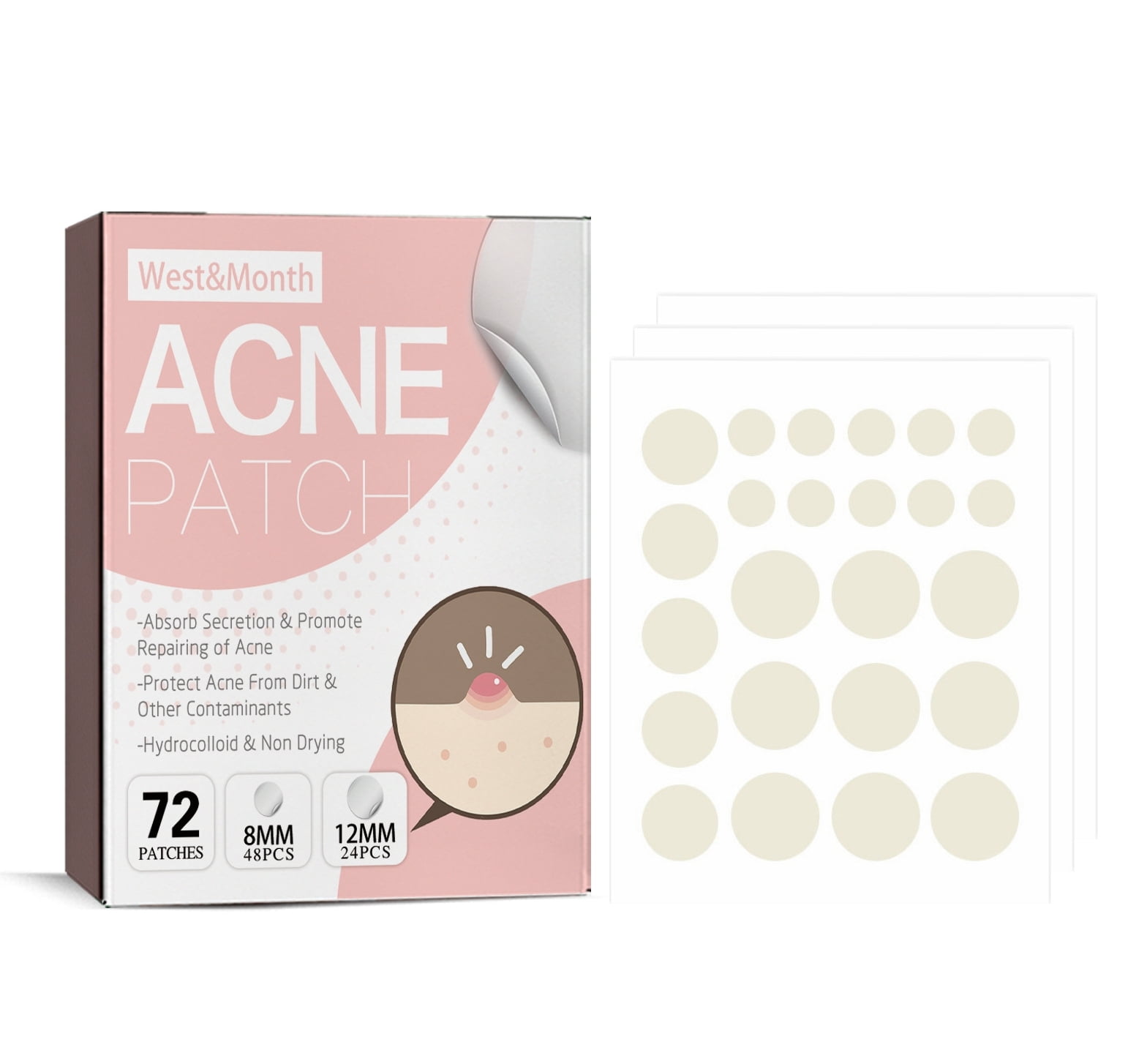 Invisible Acne Pimple Patches for Face (72 Counts), Spot Dots Cover ...