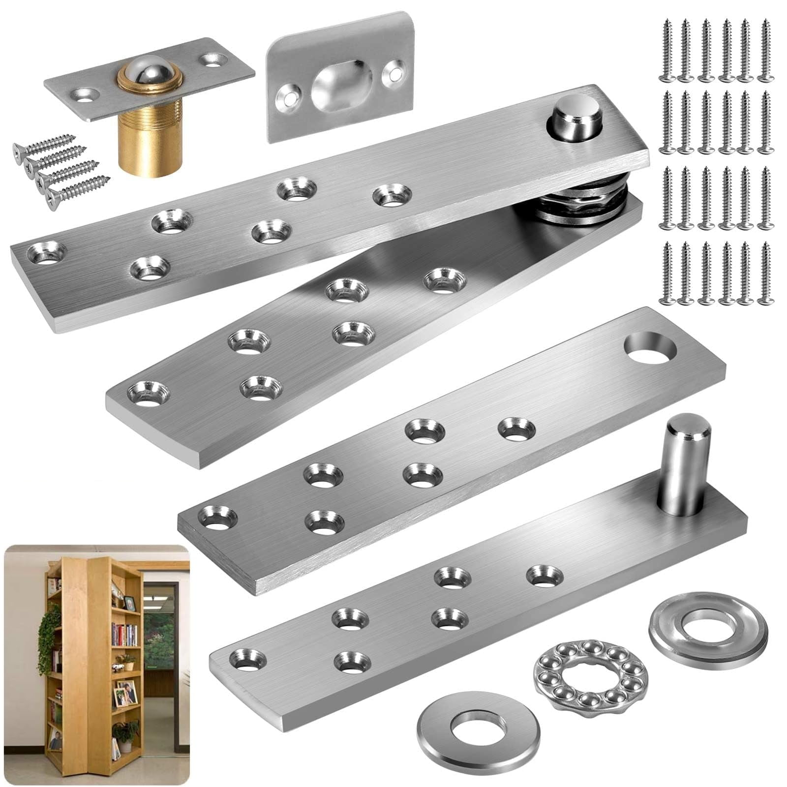 Invisible Bookshelf Door 360 Degree Swivel Hinge - Heavy Duty Stainless ...