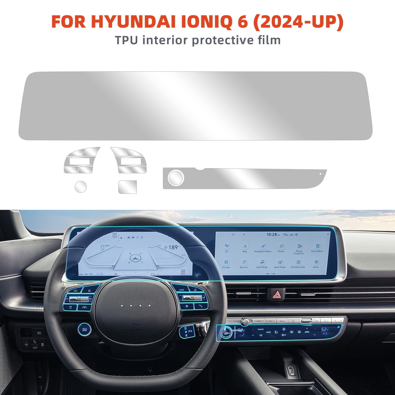 Invisible Car Interior Protection Film TPU for 2024-Up Hyundai IONIQ 6 ...