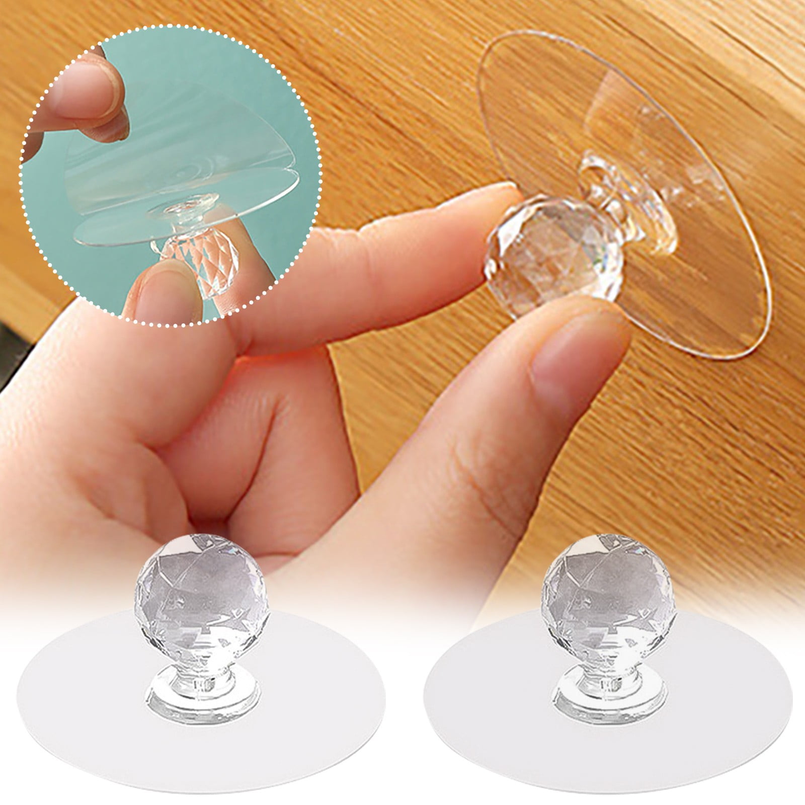 Invisible No Drill Self Adhesive Door Knob Multifunctional Crystal ...