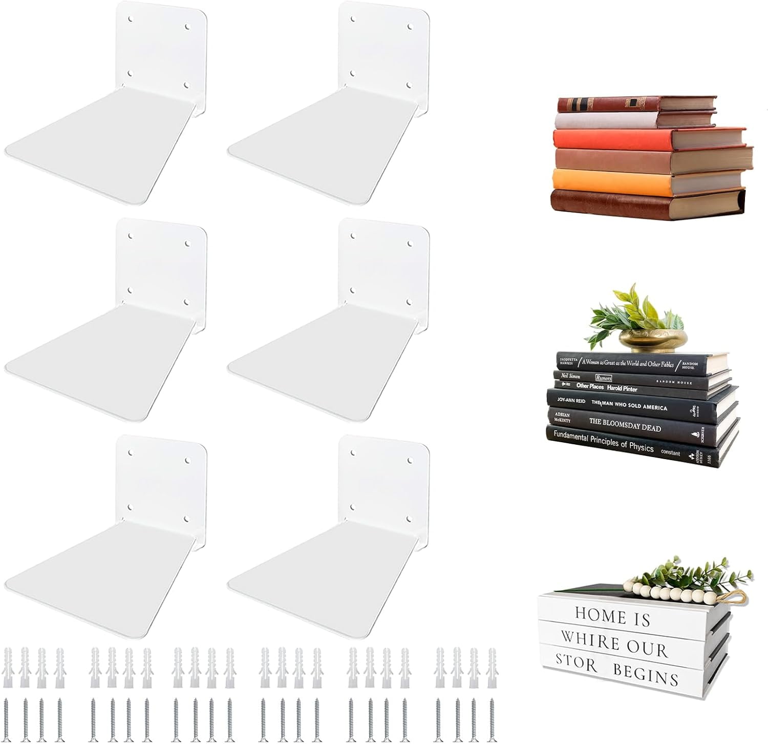 Invisible Floating Bookshelf - Modern White Wall Mount Metal Shelves ...