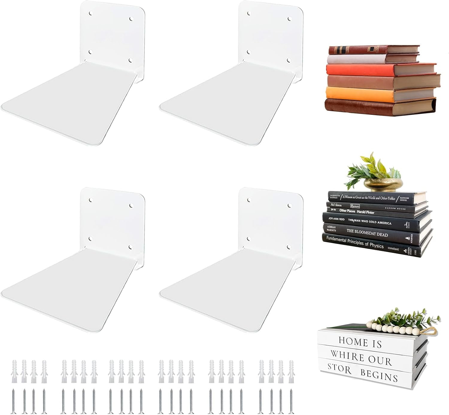 Invisible Floating Bookshelf - Modern White Wall Mount Metal Shelves ...
