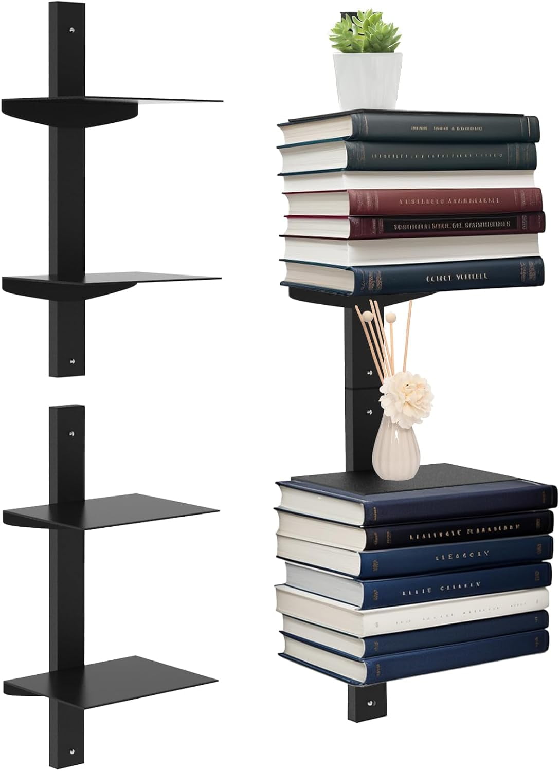 Invisible Floating Bookshelf for Wall, 4 Tier Vertical Spine Bookshelf, Heavy-Duty Metal ...