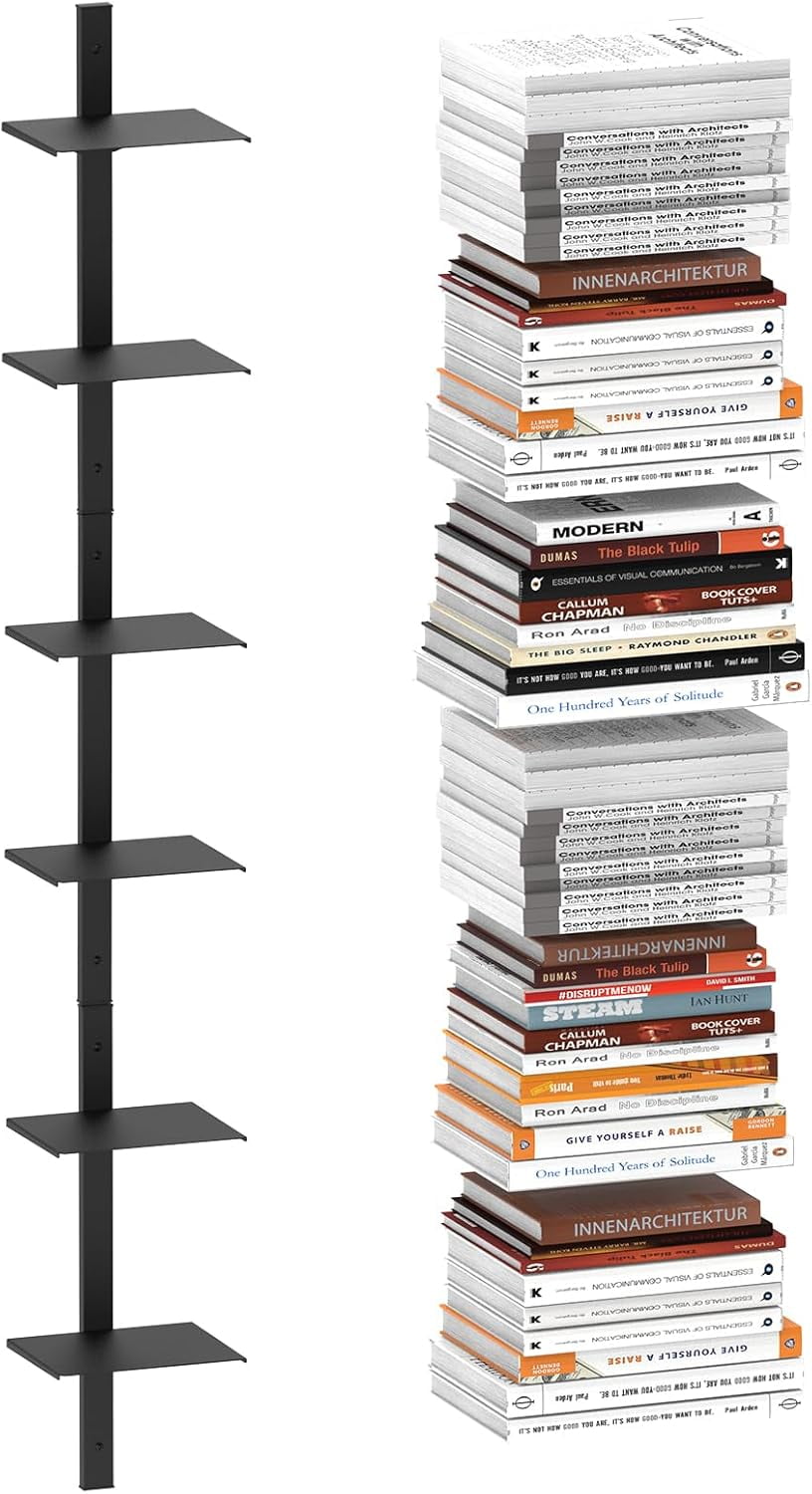 Invisible Floating Bookshelf for Wall Mounted, 3 Pack Black Spine Book ...