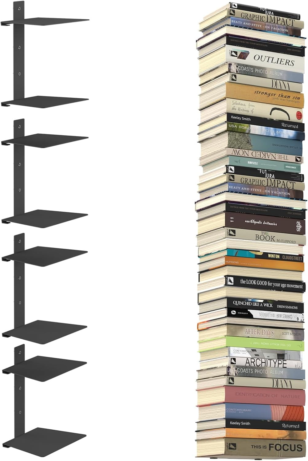 Invisible Floating Bookshelves for Wall, 6 Tier Vertical Spine Book ...