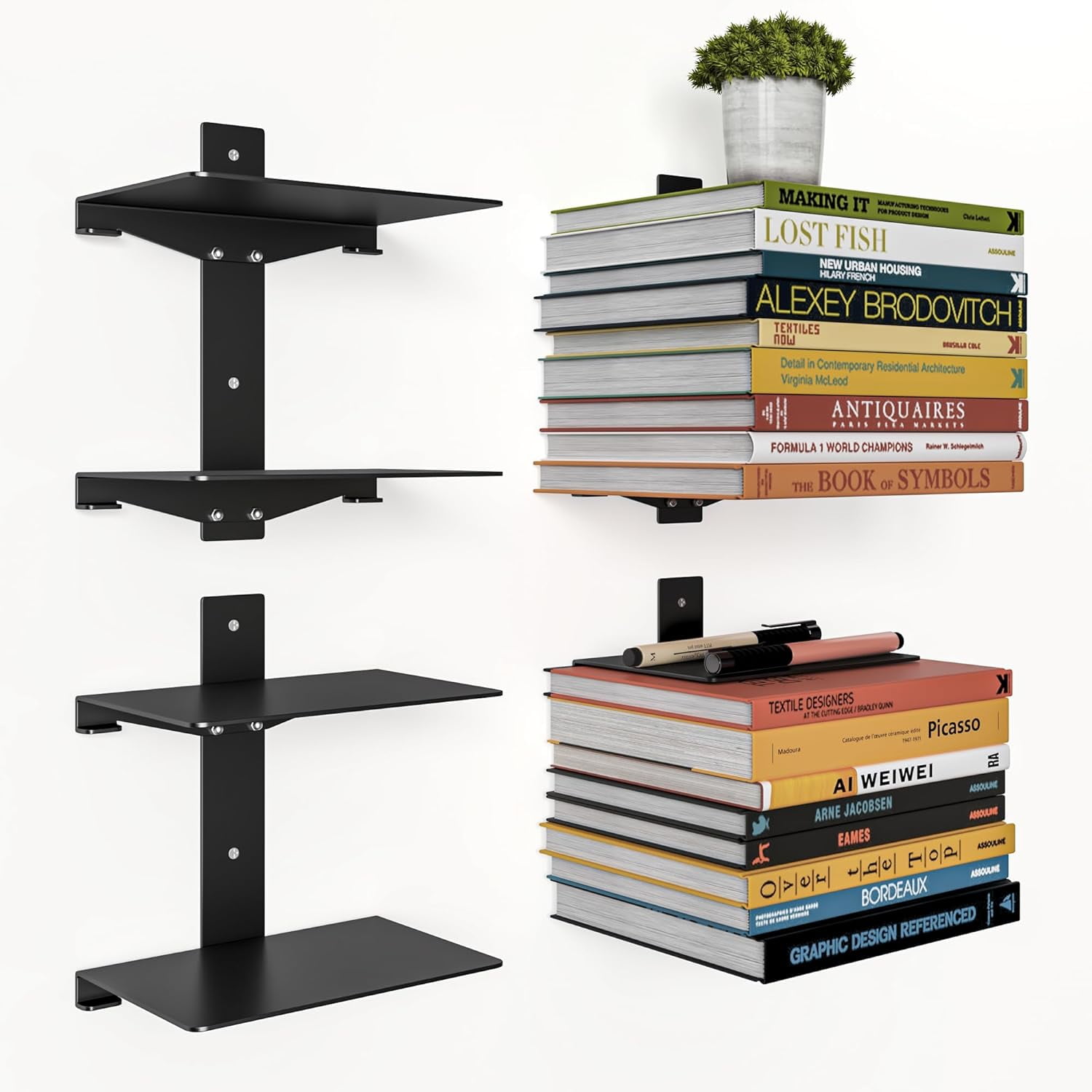 Invisible Floating Bookshelves for Wall, 4 Tier Vertical Book Tower ...