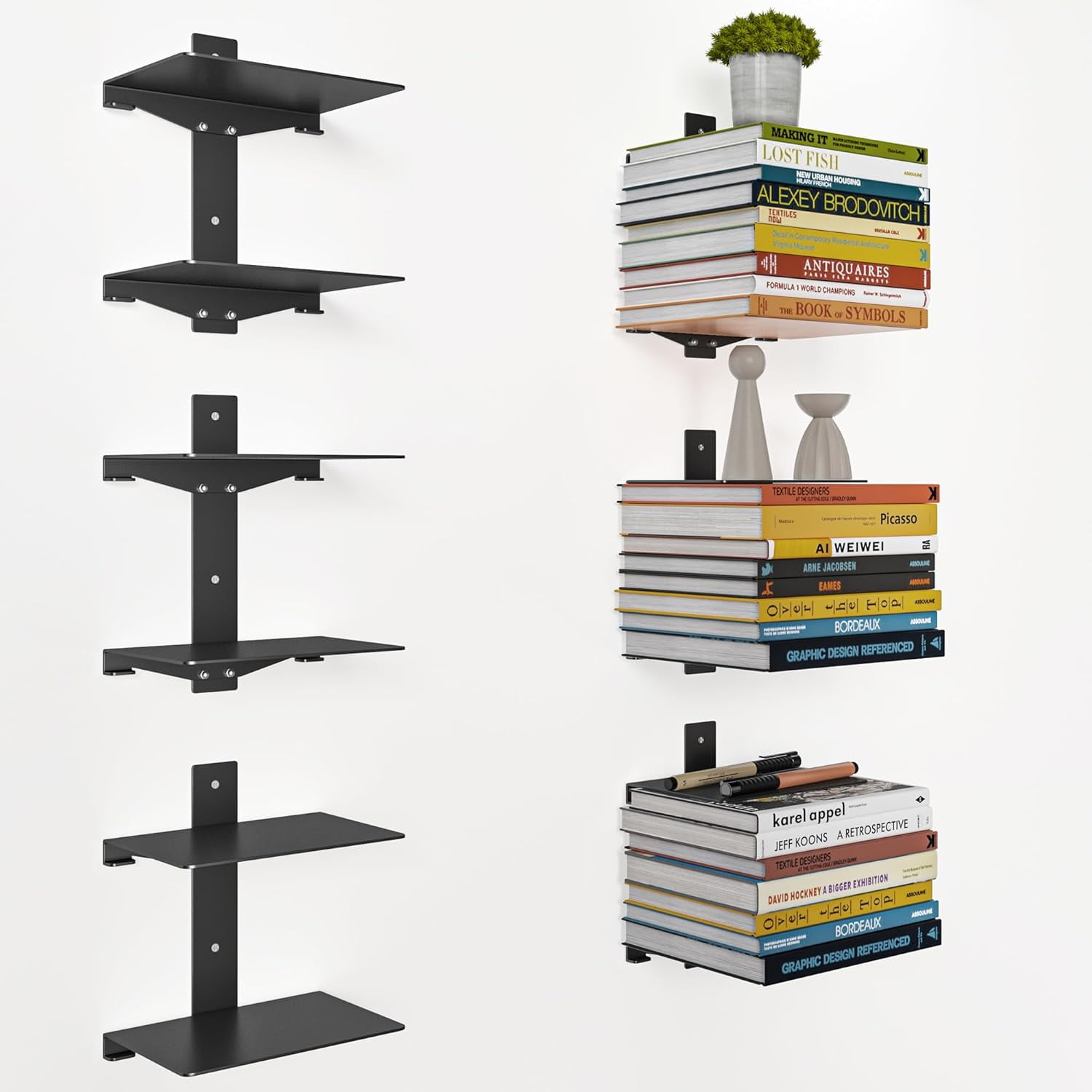 Invisible Floating Bookshelves for Wall, 6 Tier Vertical Book Tower ...