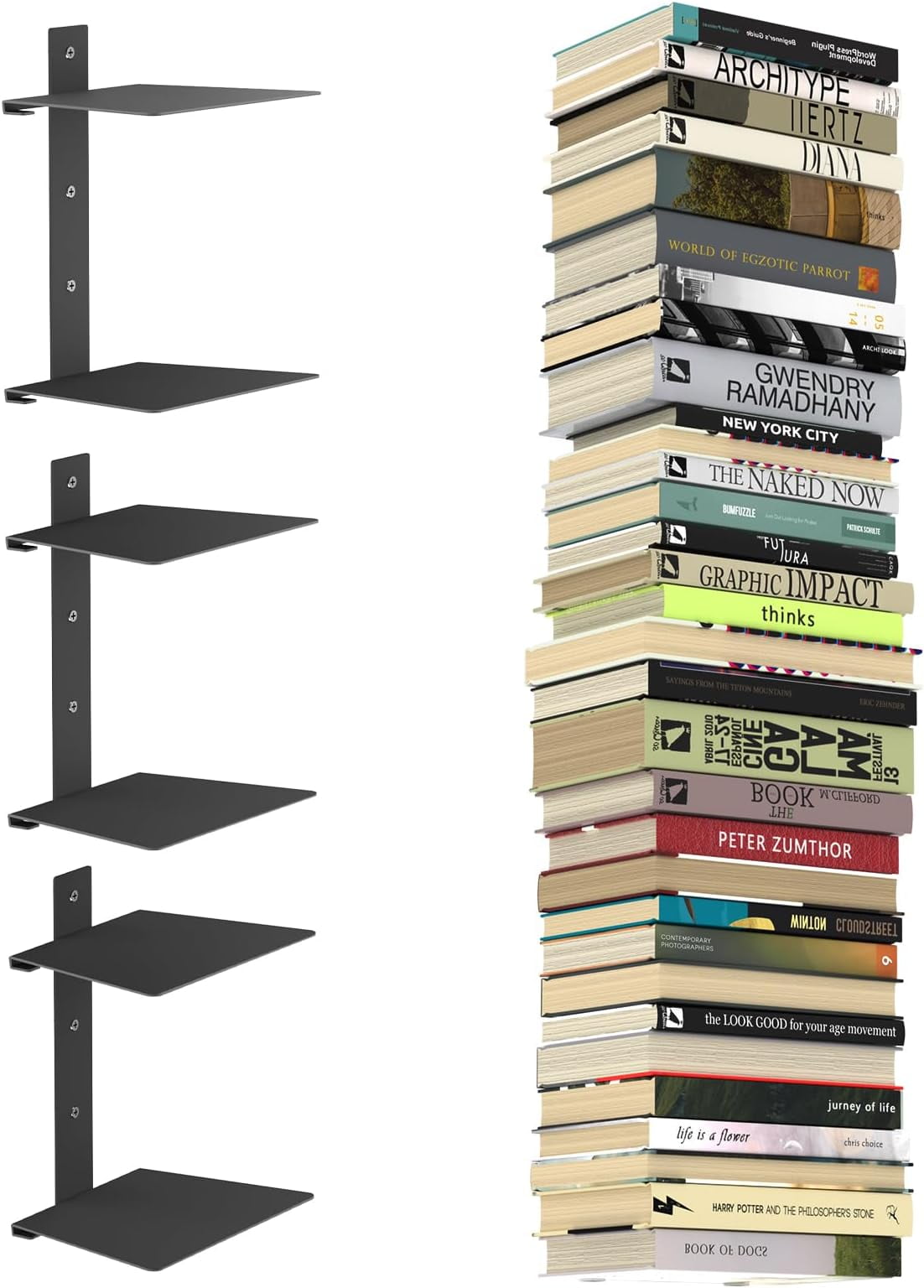 Invisible Floating Bookshelves for Wall, 6 Tier Vertical Book Tower ...