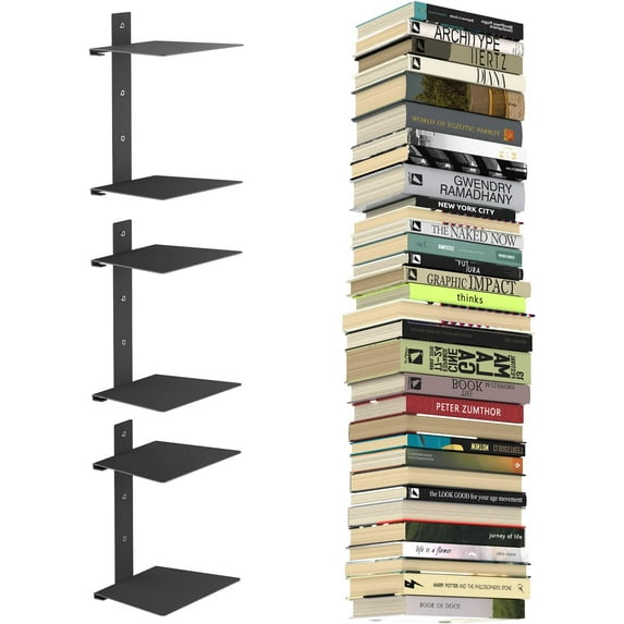 Invisible Floating Bookshelves for Wall, 6 Tier Vertical Book Tower ...