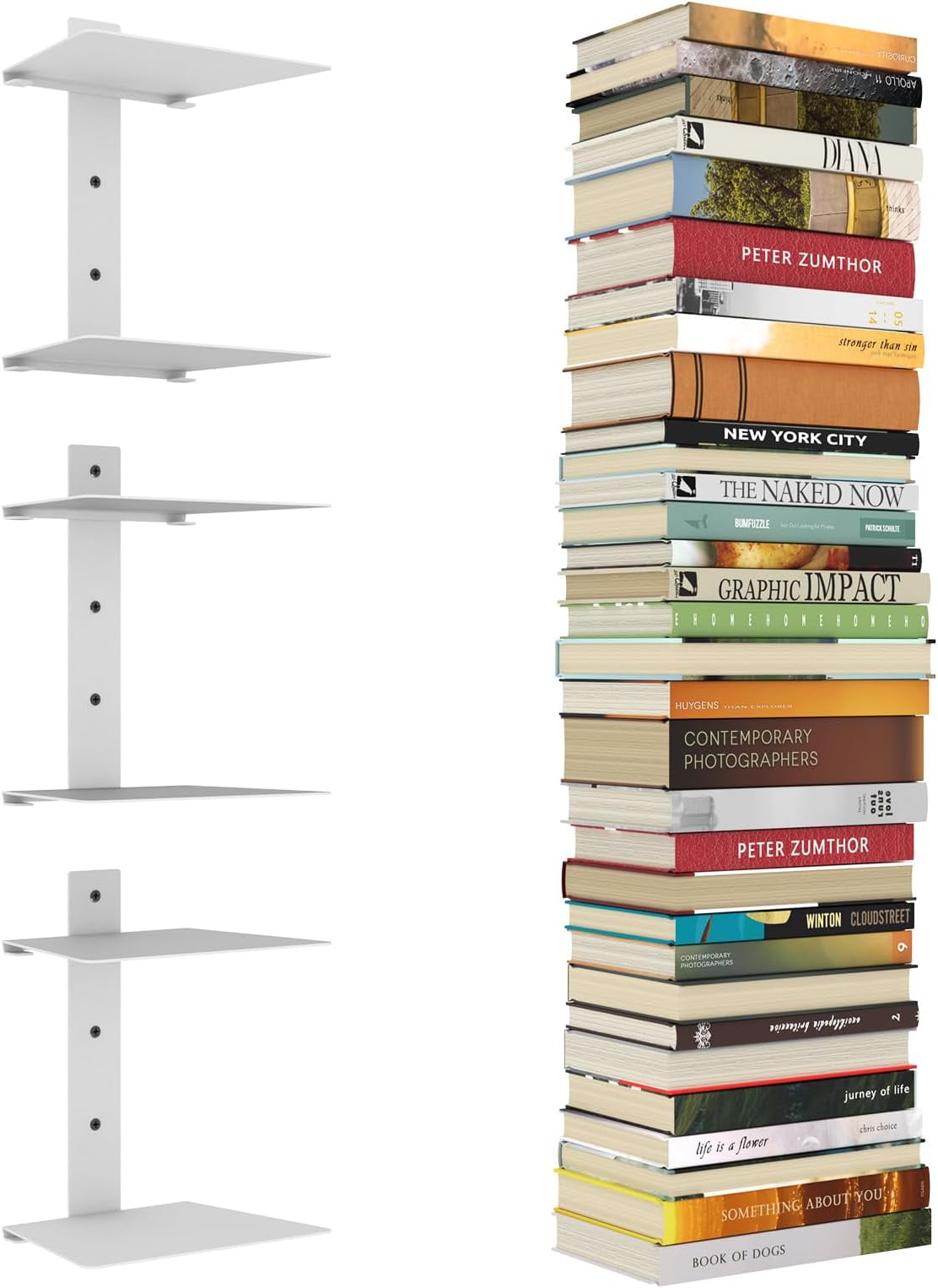 Invisible Floating Bookshelves for Wall, 6 Tier Vertical Book Tower ...