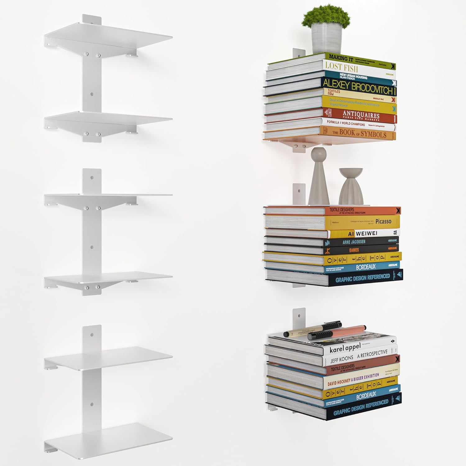 Invisible Floating Bookshelves for Wall, 6 Tier Vertical Book Tower ...