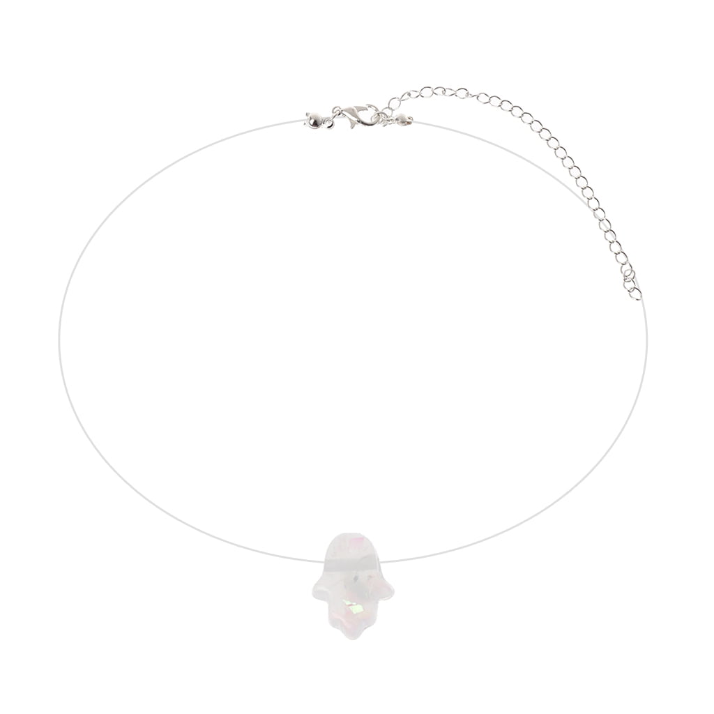 Invisible Hamsa Hand Opals Pendant Necklace Transparent Fishing Line ...