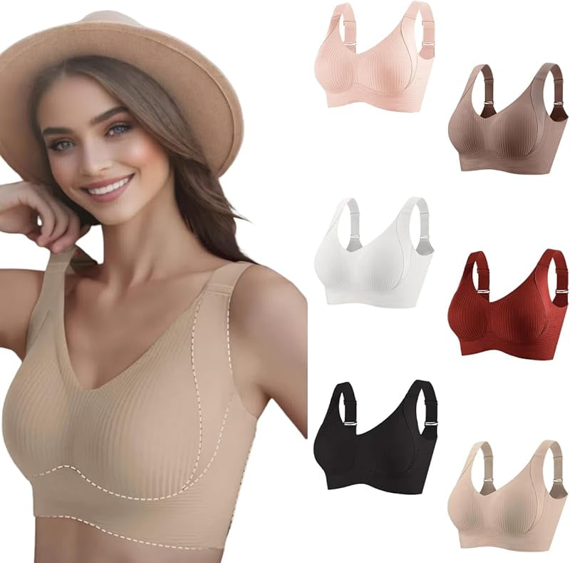 Invisible Lift Bra, Women's Solid Color Four Rows Adjustable Wireless Bra, Enhanced W Support ...