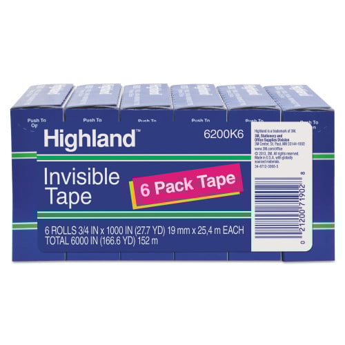3M™ Highland™ Wide Transparent Tape, 1/2" x 1,296, Pack Of 12 for Light ...