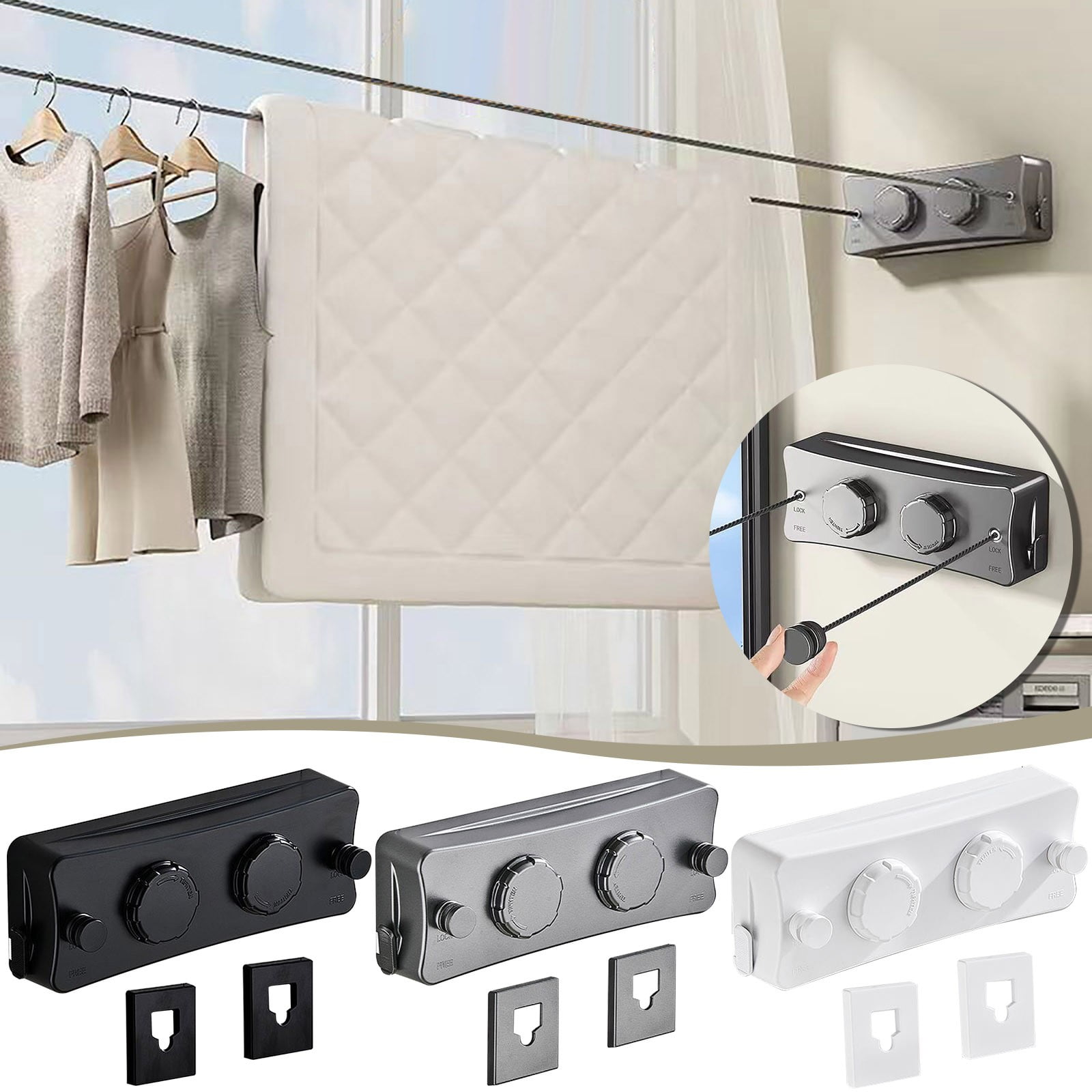 Invisible Retractable Clothesline Wall Mounted No Drilling Required ...