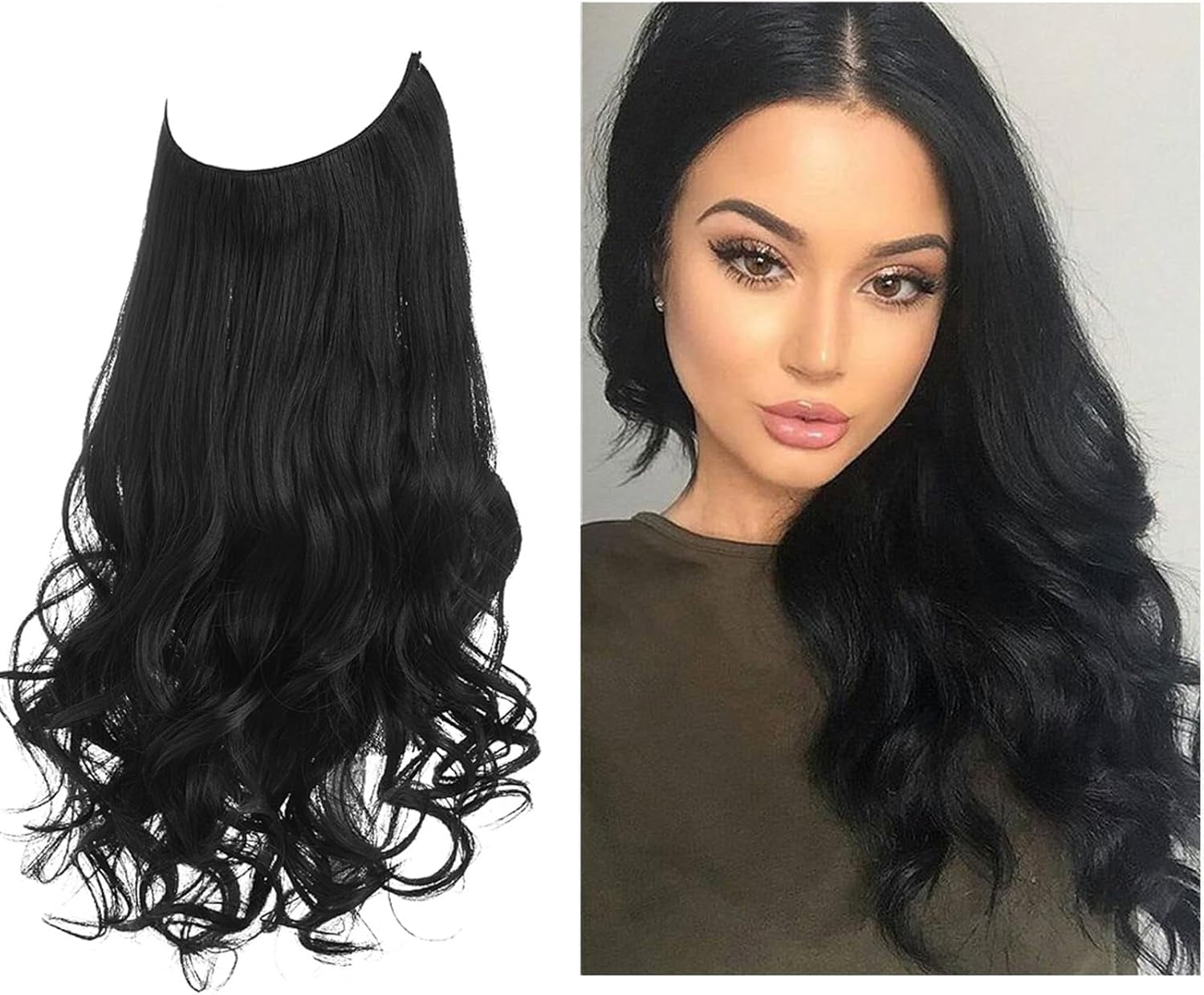 Aorsher Invisible Wire Hair Extensions Adjustable Size Synthetic Black ...