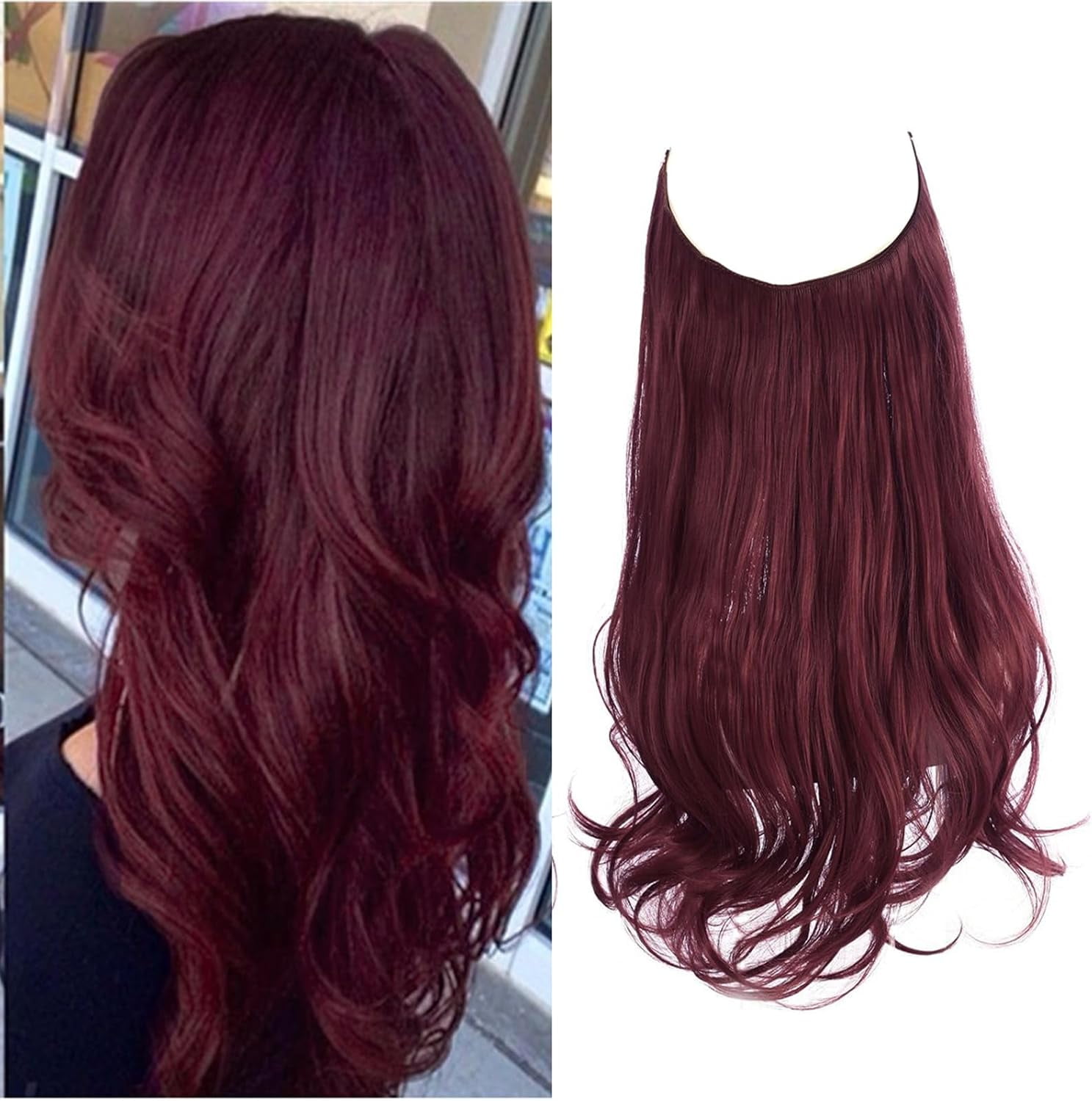 Aorsher Invisible Wire Hair Extensions Adjustable Size Synthetic Wine ...