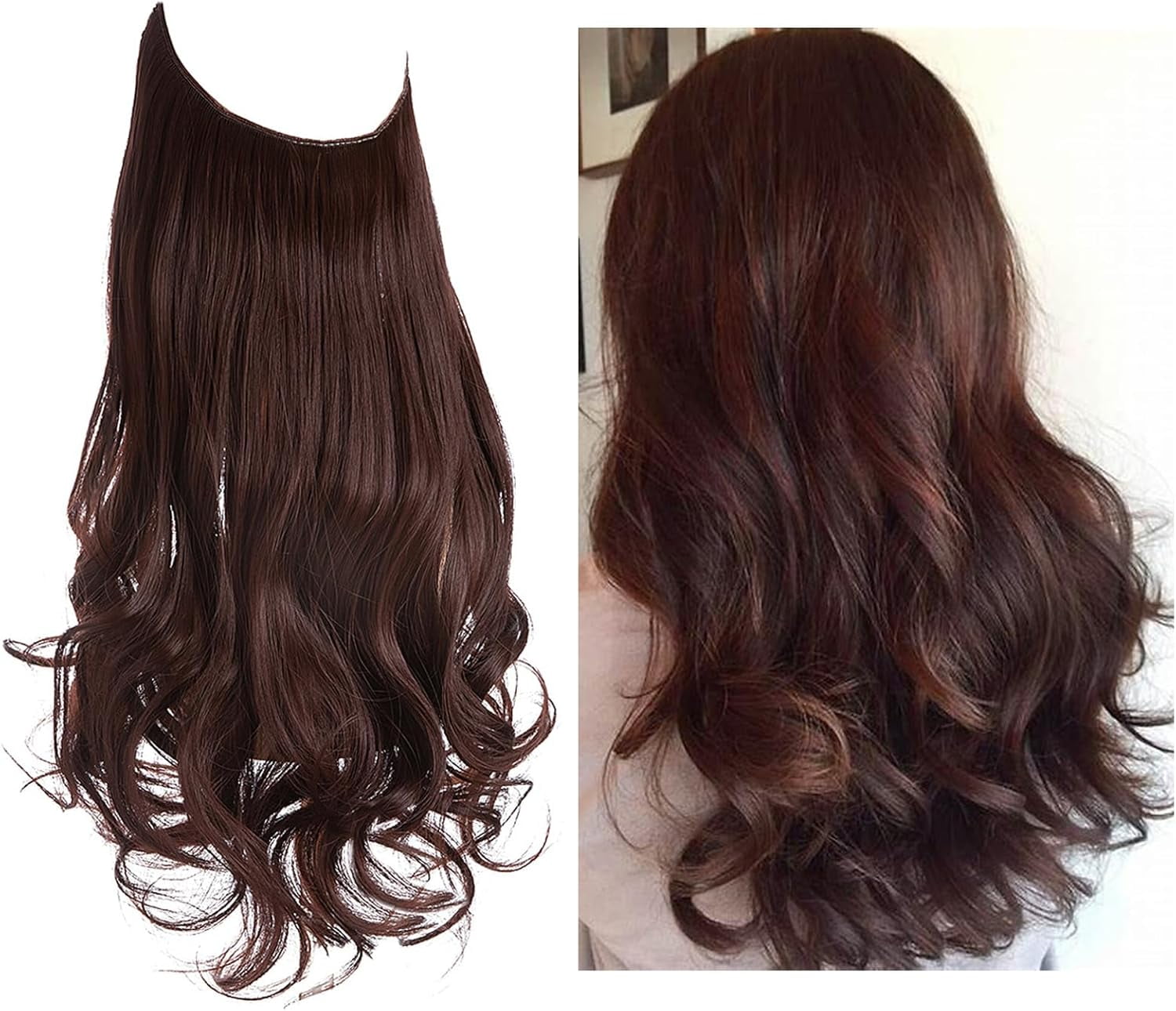 Invisible Wire Hair Extensions Halo Hair Extension 16Inch Long Wavy ...
