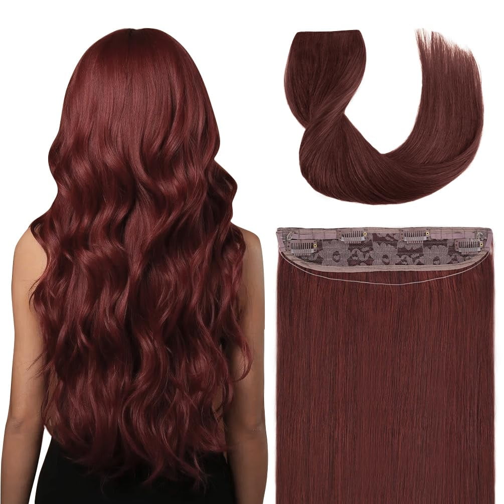 Invisible Wire Hair Extensions Real Human Hair - 12 Inch 70G Auburn ...