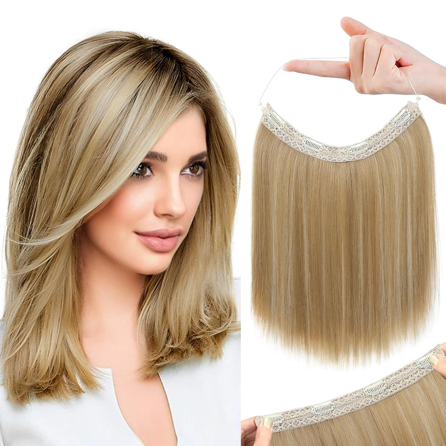 Invisible Wire Hair Extensions with Thinner Softer Lace Weft 12" Short ...