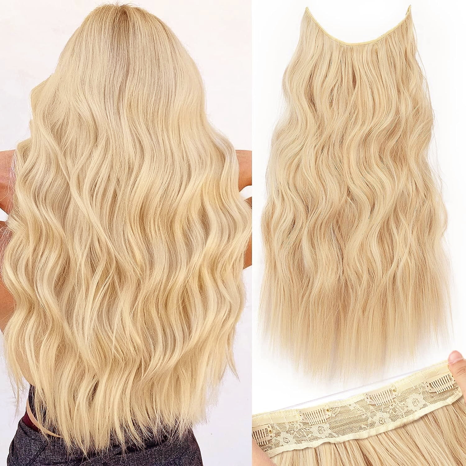 Invisible Wire Hair Extensions with Transparent Headband Adjustable ...