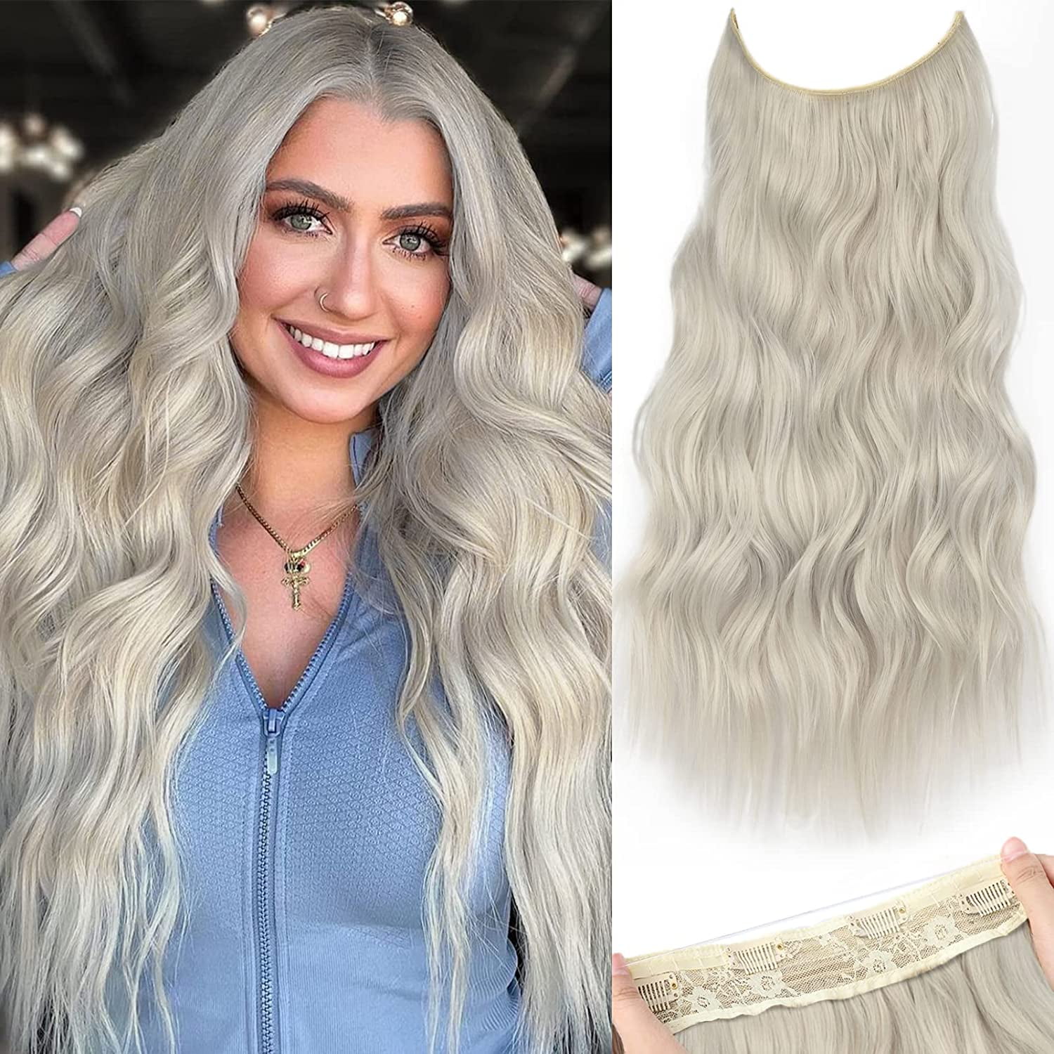 Invisible Wire Hair Extensions with Transparent Headband Adjustable ...