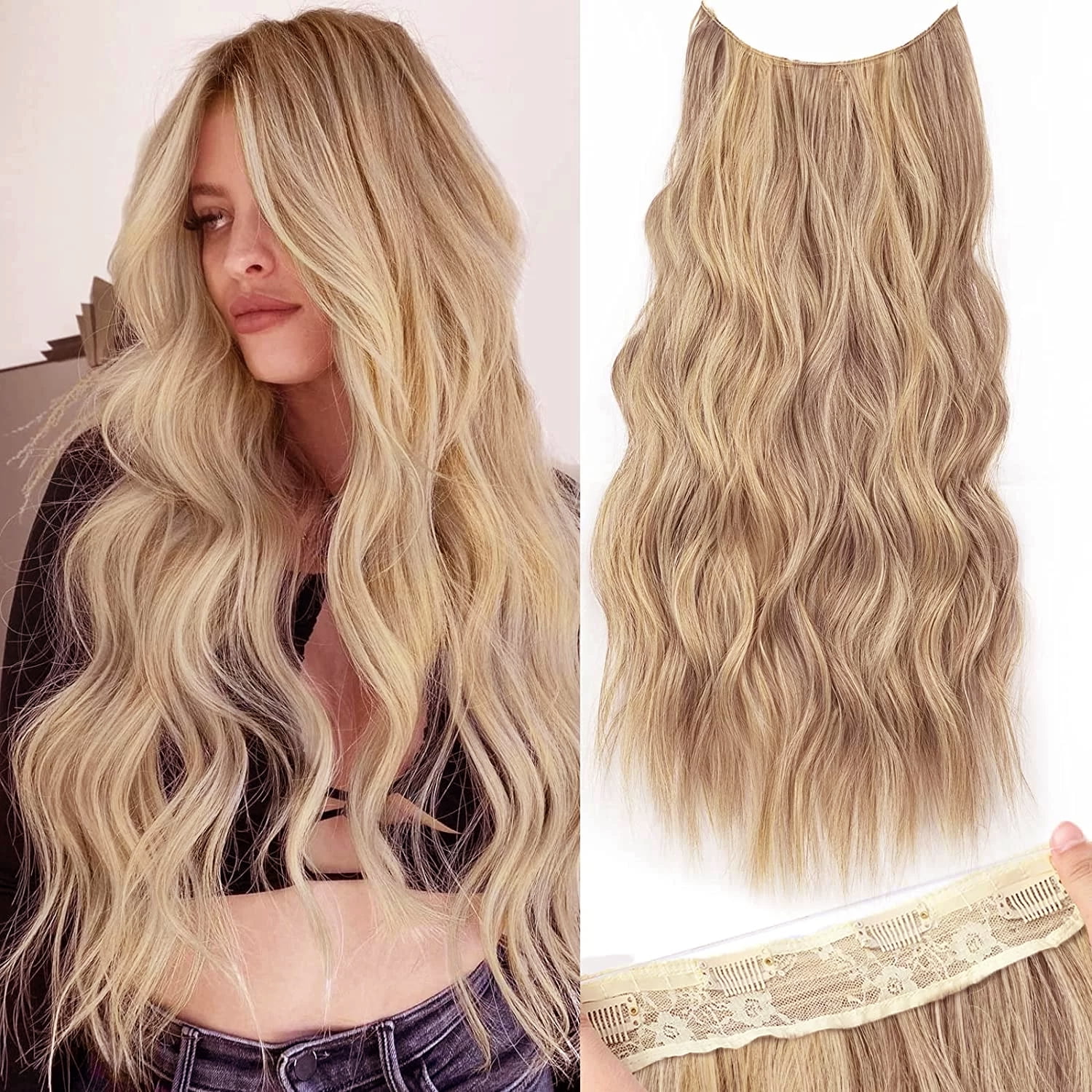 Invisible Wire Hair Extensions with Transparent Headband Adjustable ...