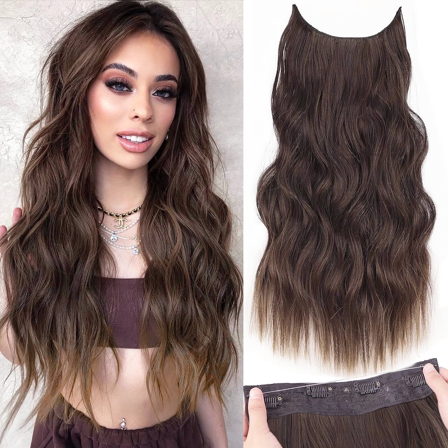 Invisible Wire Hair Extensions with Transparent Wire Adjustable Size 4 ...