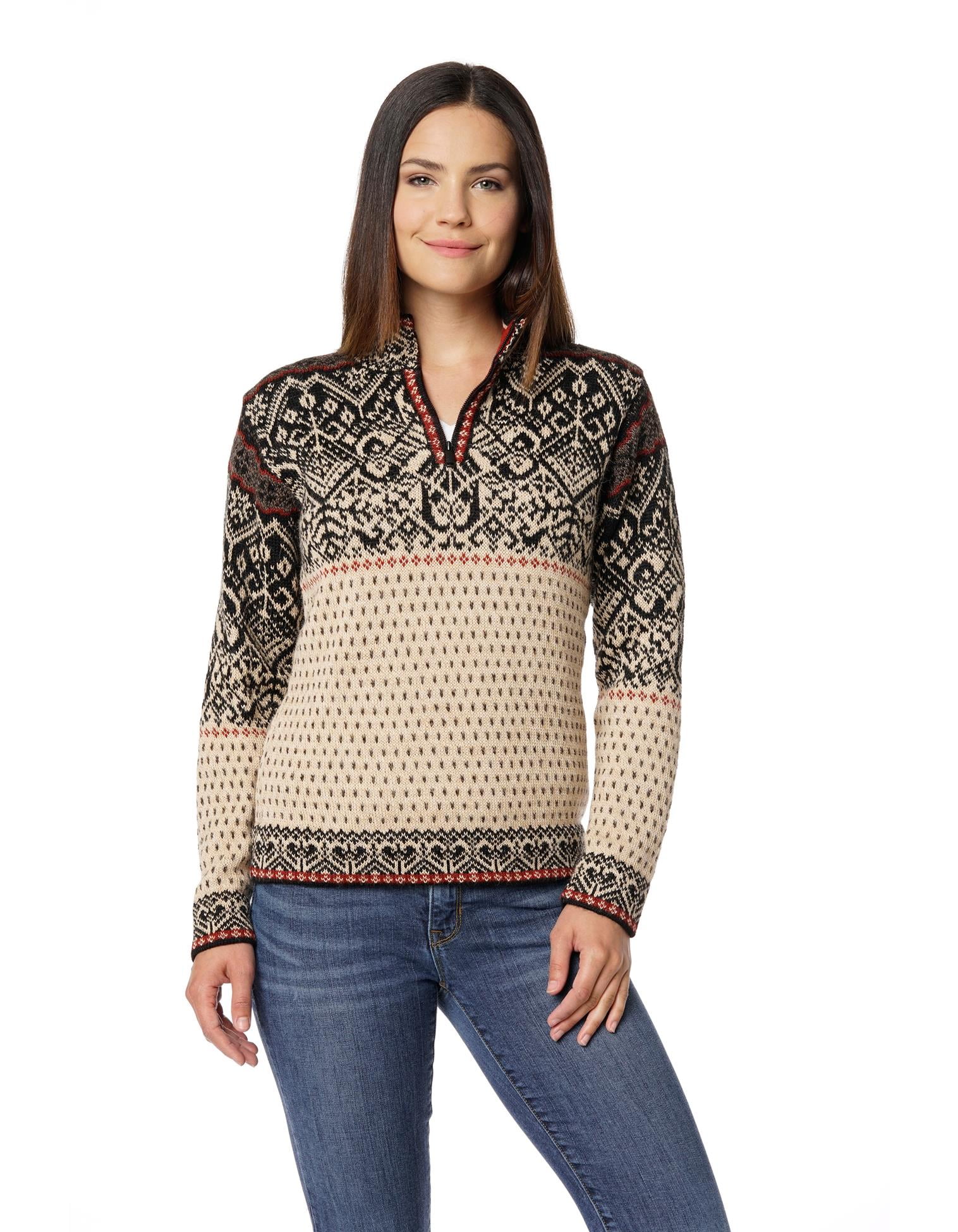 Invisible World Women's 100% Alpaca Wool Sweater Half-Zip Norwegian ...