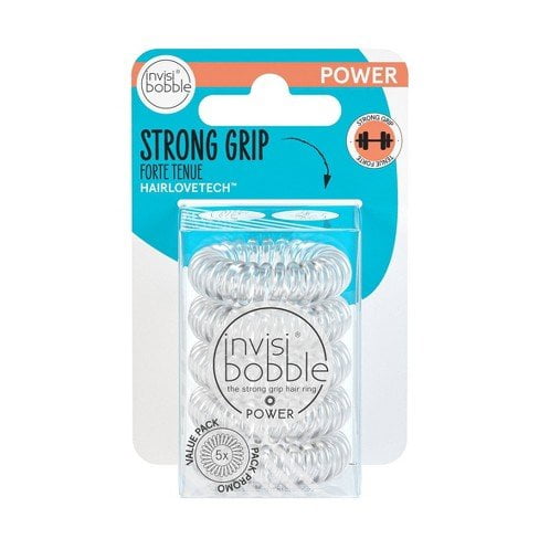 Invisibobble Power Strong Grip Hair Ring, Crystal Clear, 5 Pack for ...