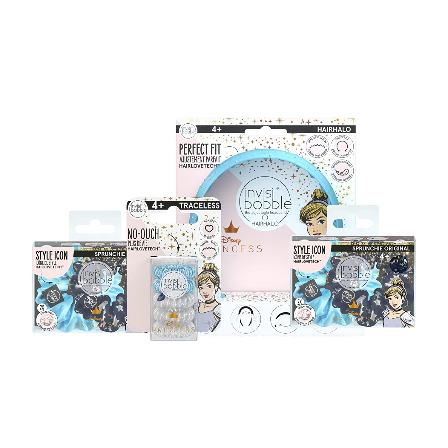 Invisibobble Disney Cinderella 10-Pc Hair Set - HairHalo Headband, Coil Hair Ties, Sprunchie ...