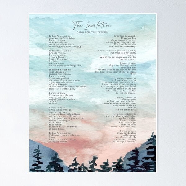 Invitation V5 Oriah Mountain Dreamer Poem Literary Poster UNFRAMED ...