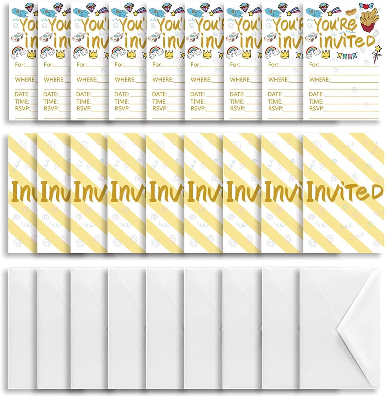 Invitations with Envelopes 30 Sheet Fill-in French Fries and Food Theme ...