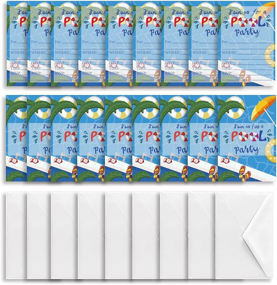 Invitations with Envelopes 30 Sheet Fill-in Pool Party Theme Invites ...