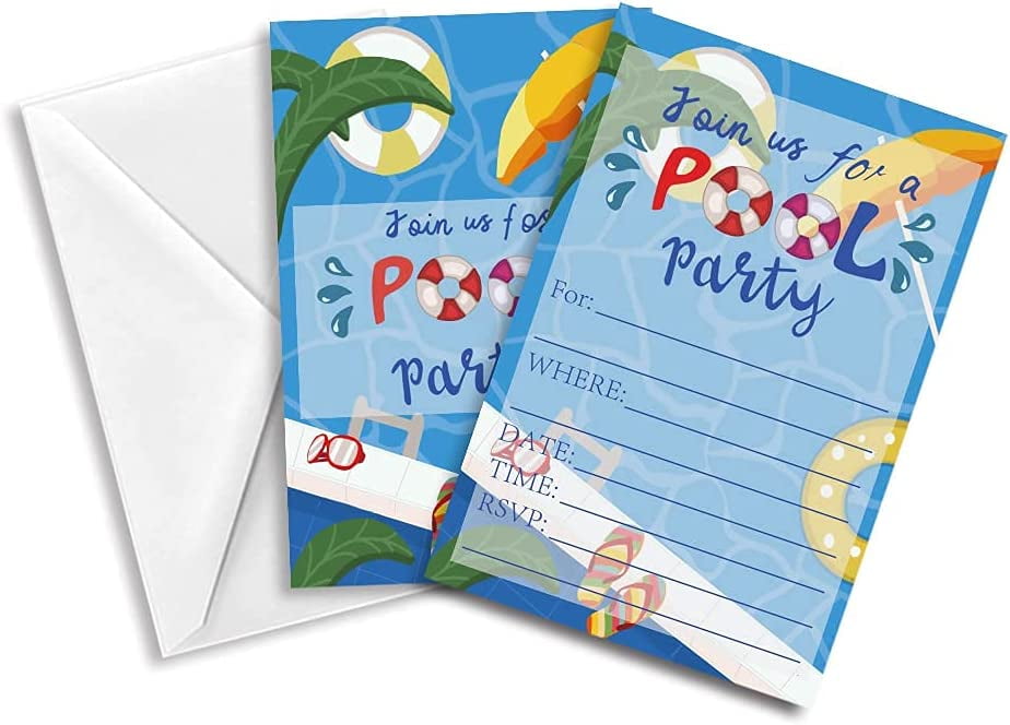 Invitations with Envelopes 30 Sheet Fill-in Pool Party Theme Invites ...
