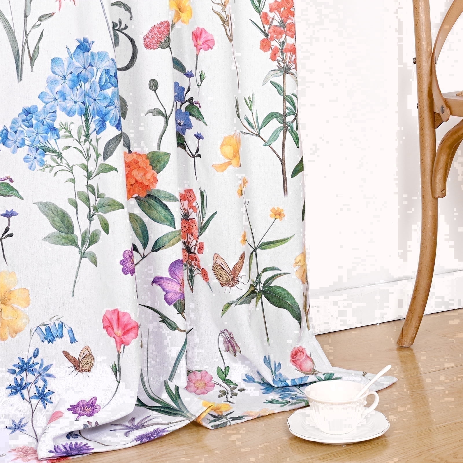 Invoibler Farmhouse Floral Semi Sheer Light Filtering Curtains, Cotton ...