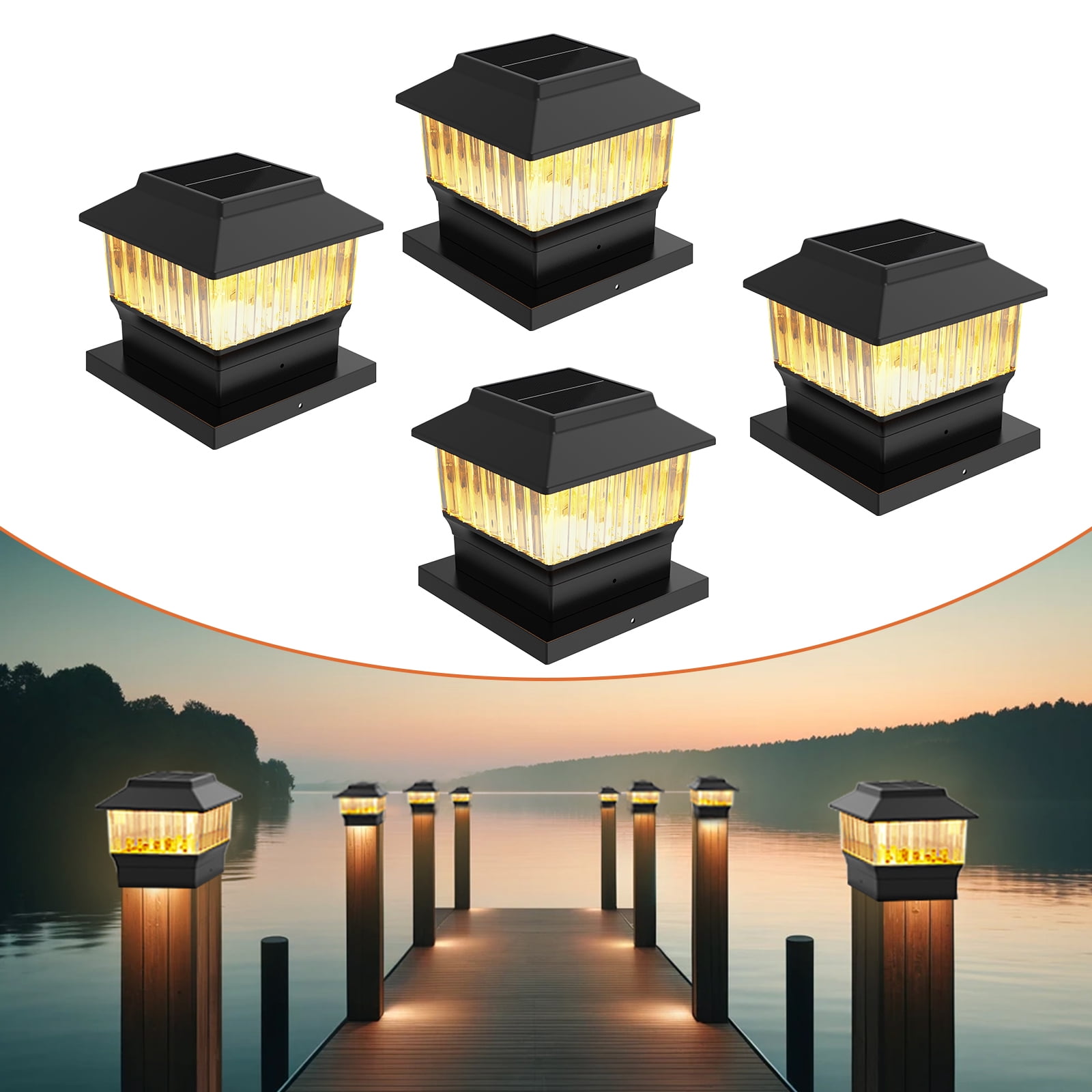 Involux LED Solar Powered Post Light Outdoor, 4 Pack Modern Deck Fence ...