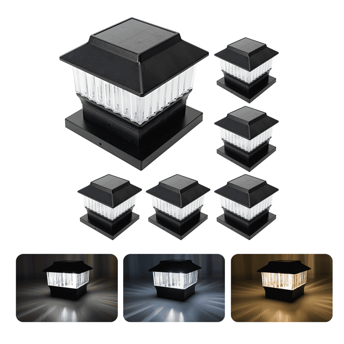 Involux Modern Black Solar Post Cap Lights, 6 Pack Outdoor Yard Garden ...