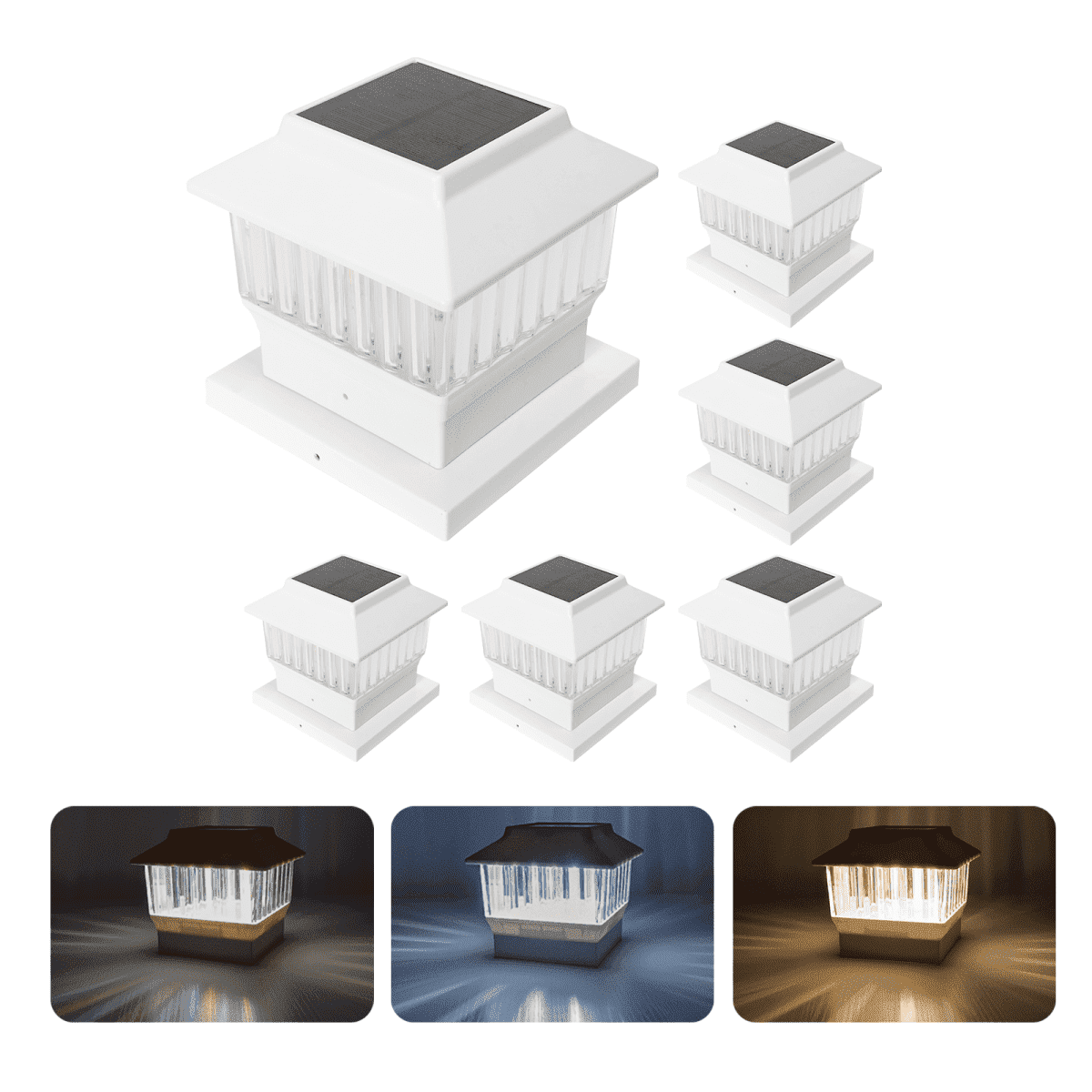 Involux Modern White Solar Post Cap Lights, 6 Pack Outdoor Yard Garden ...