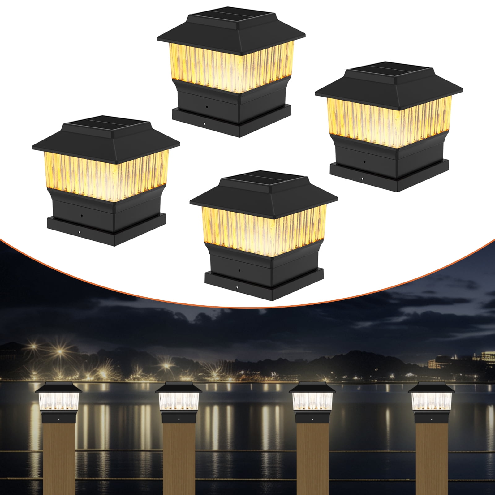 Involux Outdoor Solar Powered Deck Fence Post Lights, Fit 4x4 5x5 Posts 50 Lumen 3 Modes Modern ...