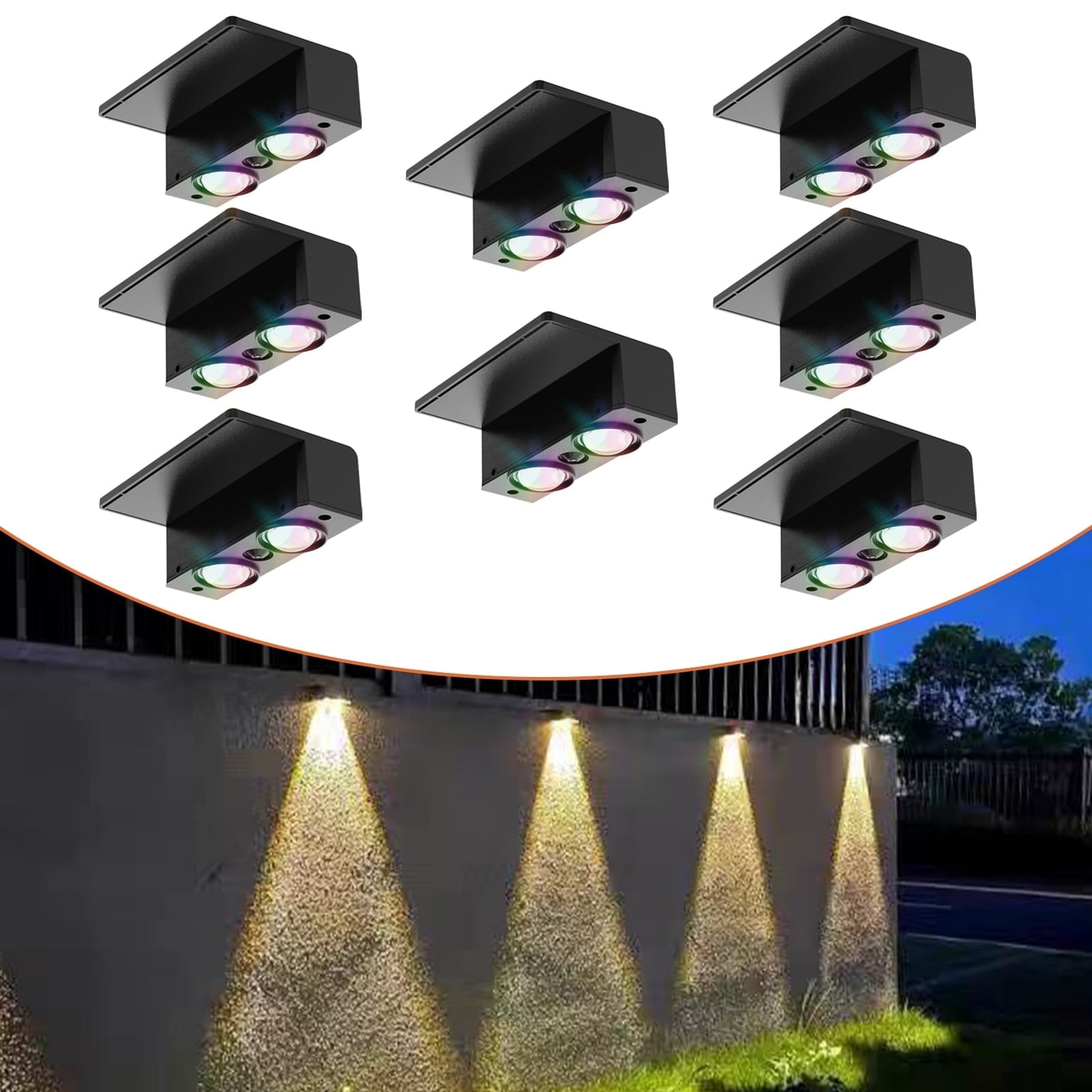 Involux RGB & Warm White 3000K Solar LED Fence Lights, 30-Lumen High ...