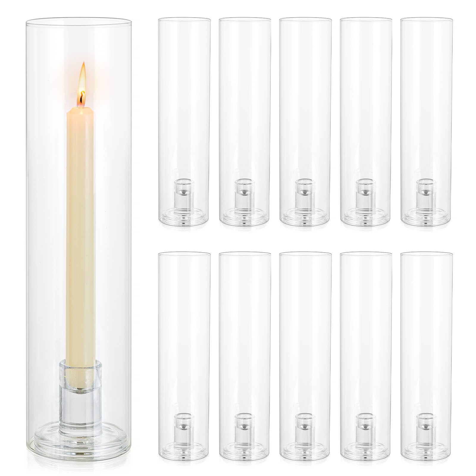 Inweder Glass Candle Holders for Candlesticks Hurricane: Set 10 Tall ...