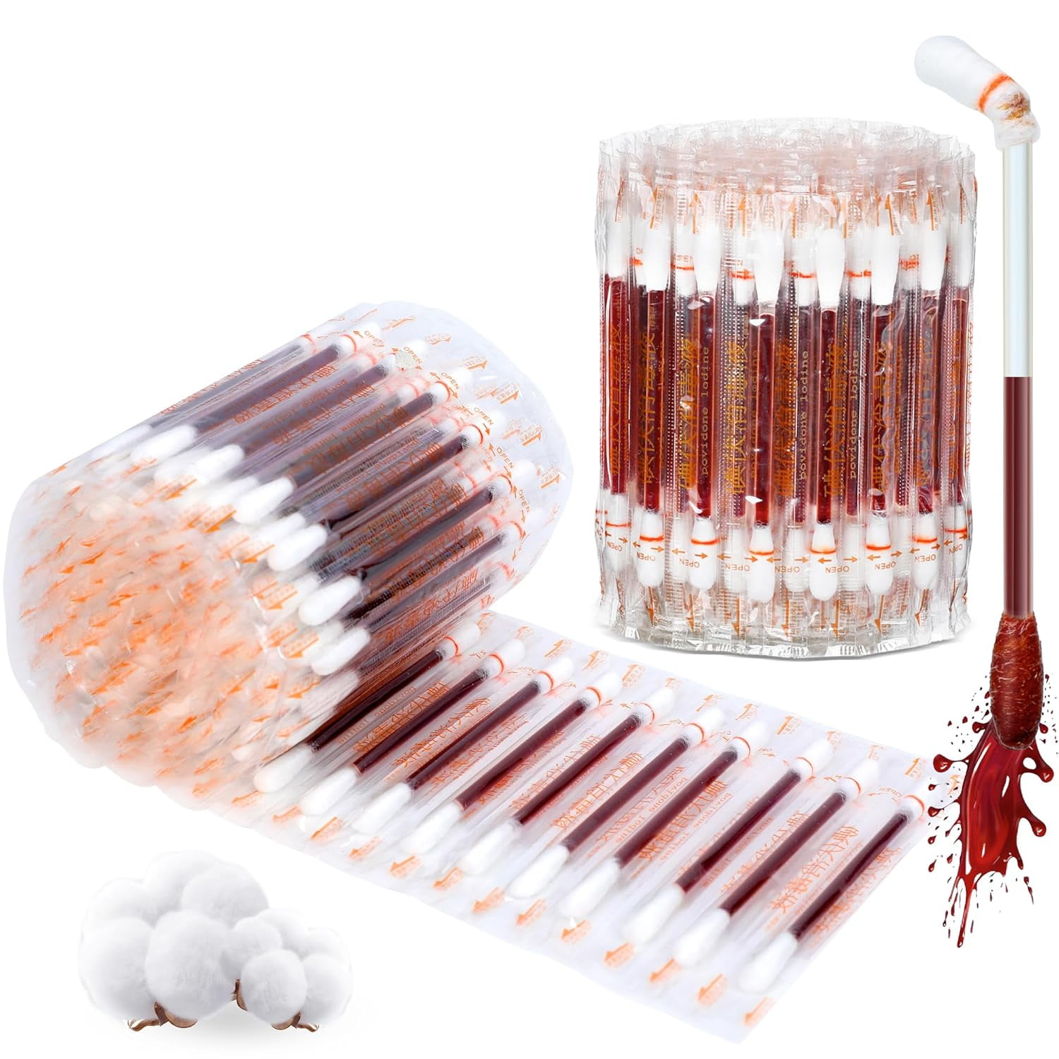 Iodine Cotton Swabs Disposable 100Pcs, Lodophor Swabs Povidone Iodine ...