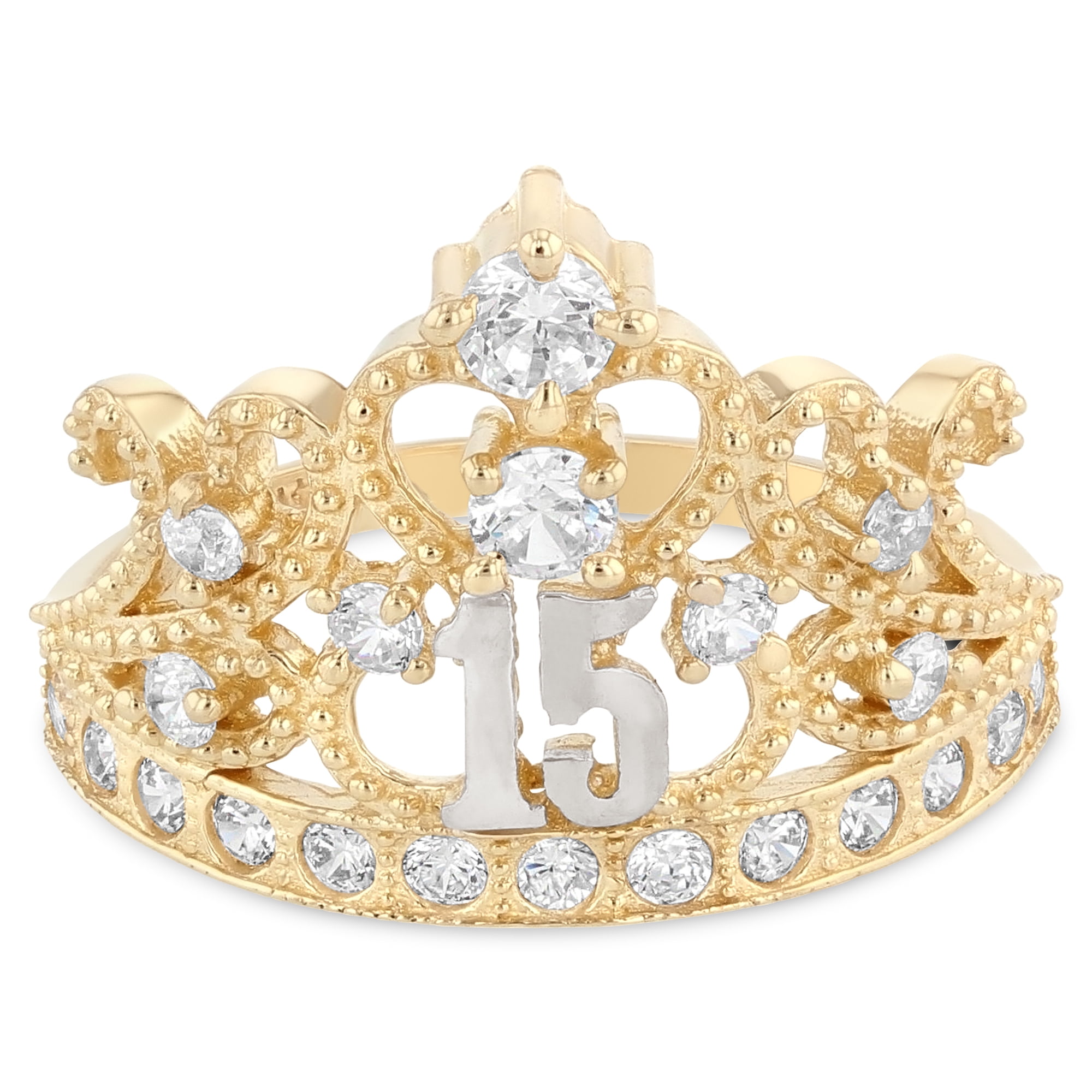 Ioka - 14K Solid Yellow Gold CZ 15 Years Quinceanera Birthday Crown ...