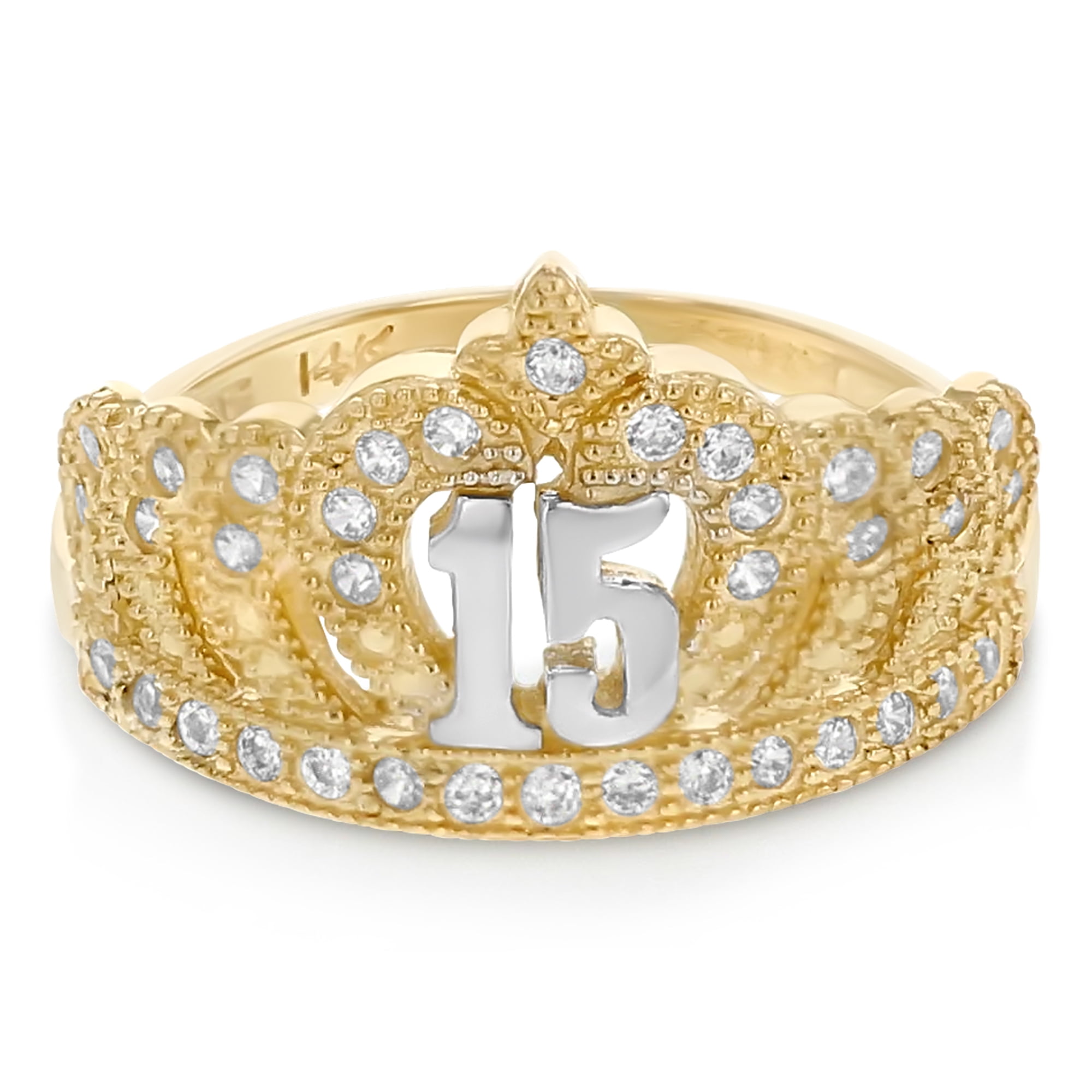 Ioka - 14K Two Tone Solid Gold CZ 15 Years Birthday Princess ...