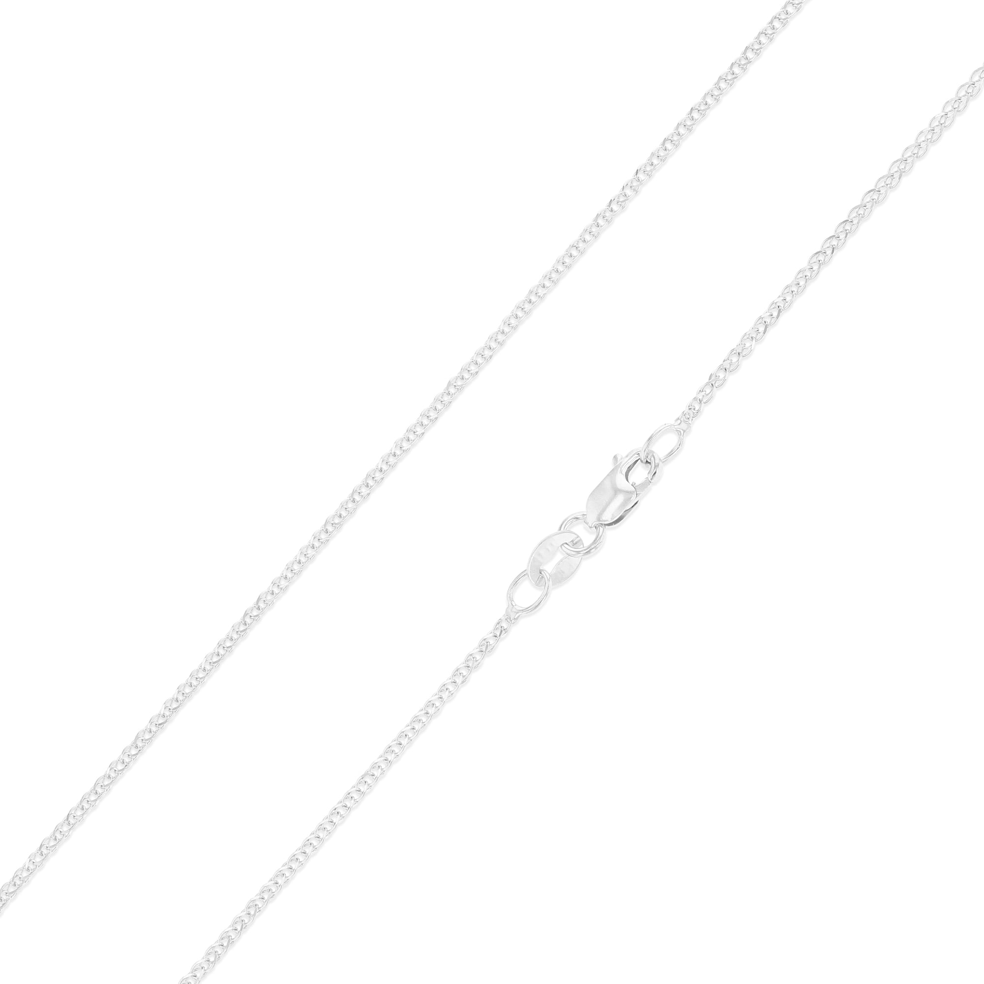 Ioka - 14K White Solid Gold 1.2mm Flat Open Wheat Chain Necklace with ...